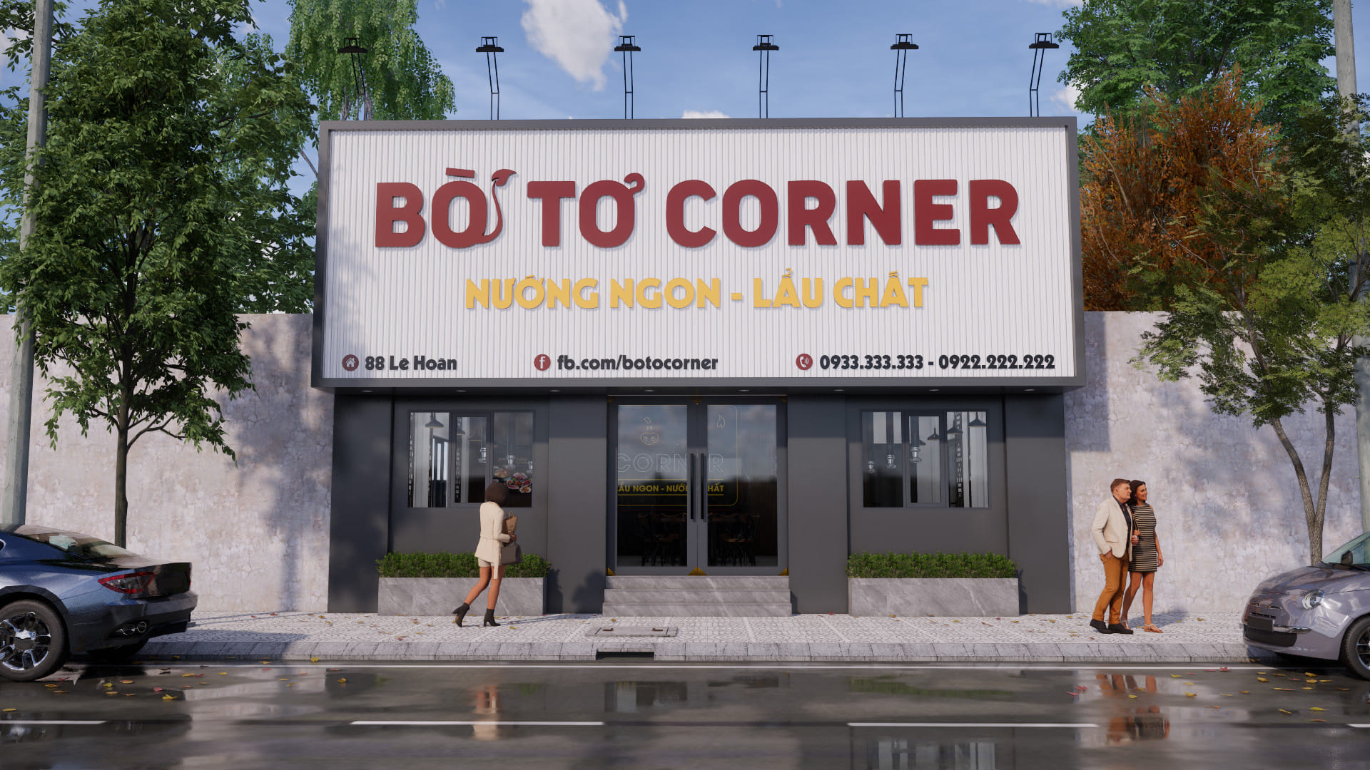 Thi công biển hiệu quán ăn Bò tơ corner - QUẢNG CÁO T88